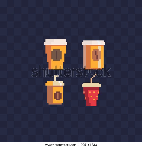 Paper Coffee Cups Pixel Art Icons Stock Vector (Royalty Free) 1025161333