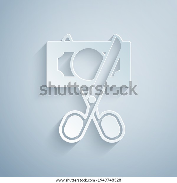 Paper Cut Scissors Cutting Money Icon Stock Vector (Royalty Free ...