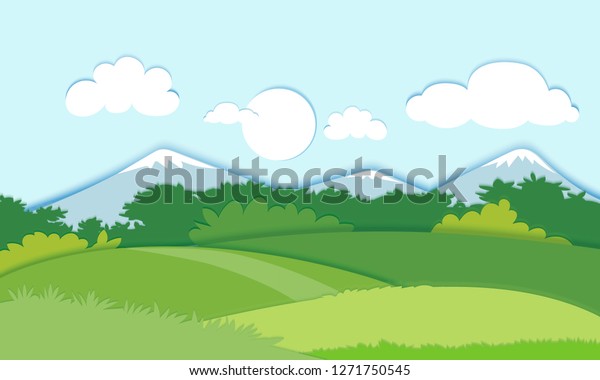 Paper Cut Style Field Landscape Paper Stock Vector (Royalty Free ...