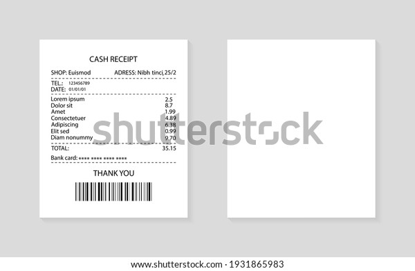 Paper Receipt Invoice Purchase Supermarket Cash Stock Vector (Royalty ...