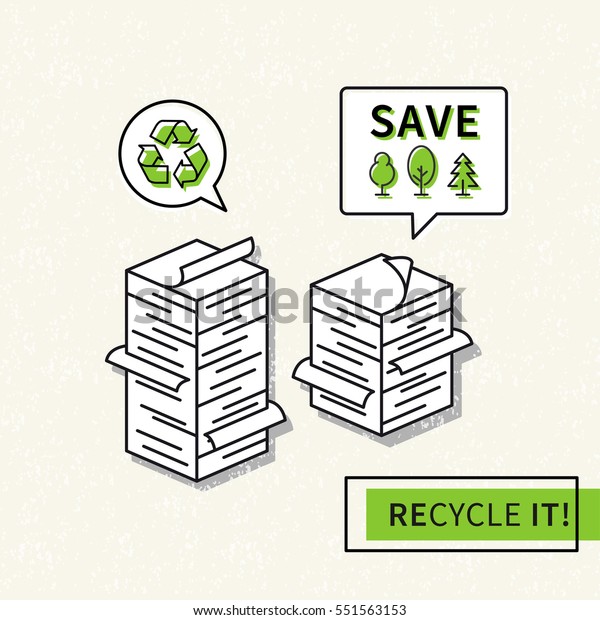 Paper Recycling Vector Illustration Big Stacks Stock Vector (Royalty ...