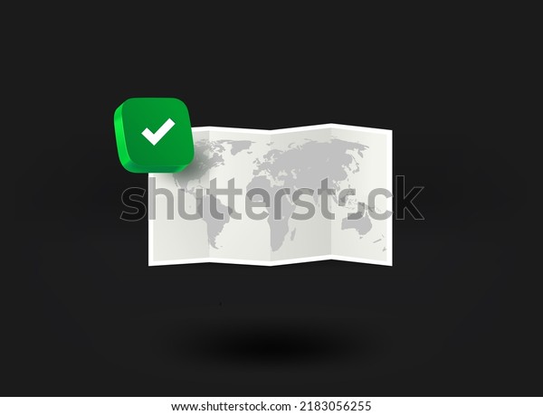 Paper World Map Checkmark Icon 3d Stock Vector (Royalty Free ...