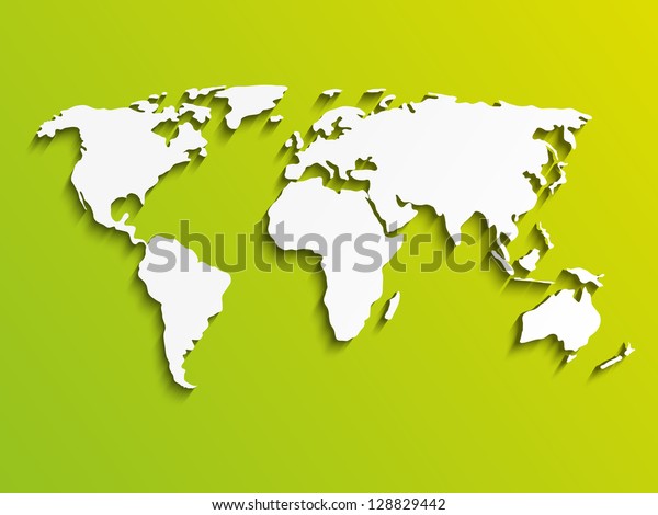 Paper World Map On Green Stock Vector (Royalty Free) 128829442