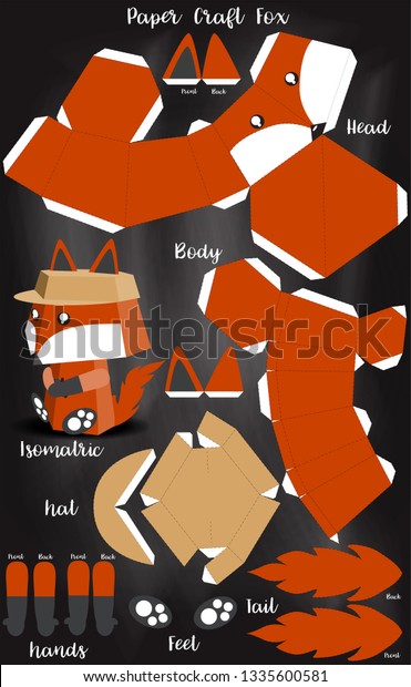 Papercraft Model Fox Stock Vector (Royalty Free) 1335600581