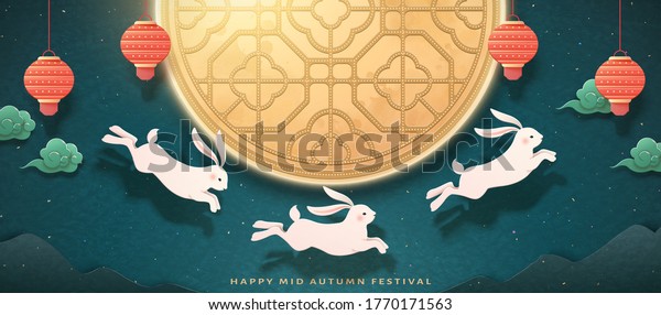 Papercut Style Three Jade Rabbits Jumping Stock Vector (Royalty Free ...