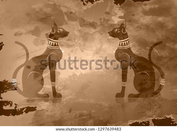Papyrus Black Egyptian Cats Bastet Ancient Stock Vector (Royalty Free ...