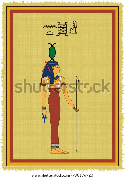 Papyrus with the image of Neith, ancient egyptian goddess of arts and ...