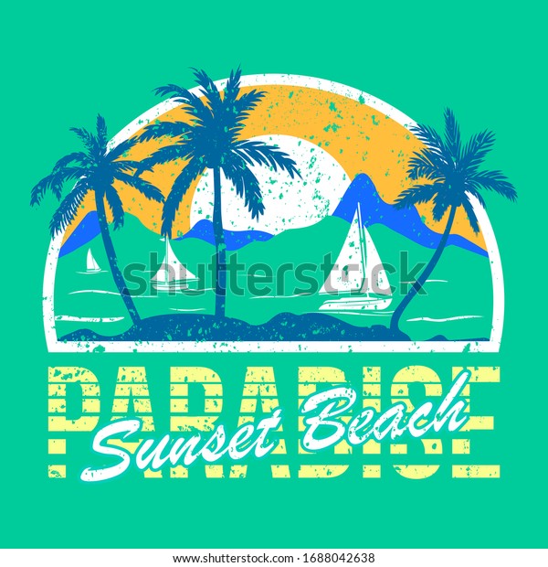 Paradise Sunset Slogan Print Vector Stock Vector (Royalty Free) 1688042638