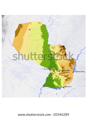 Paraguay Physical Vector Map Colored According Stock Vector (Royalty ...