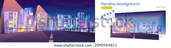 Parallax Background Night City Bridge View Stock Vector (Royalty Free ...