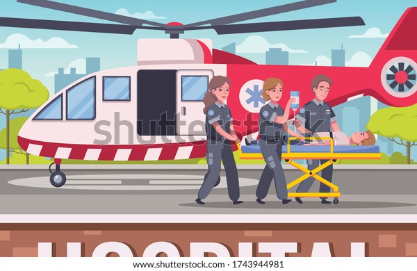 Paramedic Emergency Ambulance Cartoon Set Helipad Stock Vector (Royalty ...