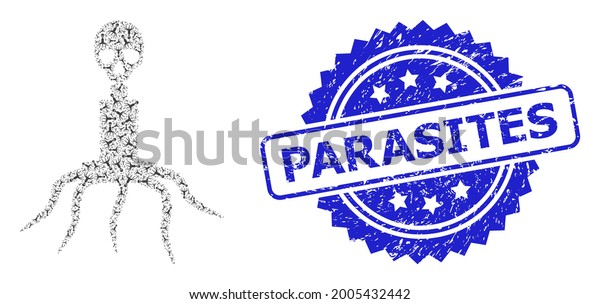 Parasites Grunge Stamp Vector Recursive Collage: เวกเตอร์สต็อก (ปลอดค่า ...