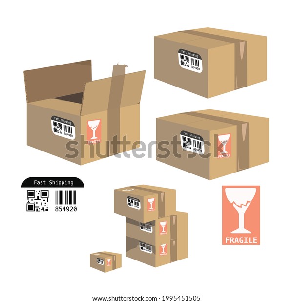 Parcel Box Fragile Tags Deliver Shipment Stock Vector (Royalty Free ...