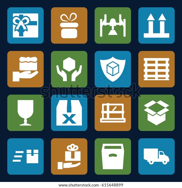 Parcel icons set. set of 16 parcel filled icons such as parcel, present ...