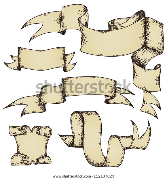 Parchment Scrolls Ribbons Banners Set Stock Vector (Royalty Free ...