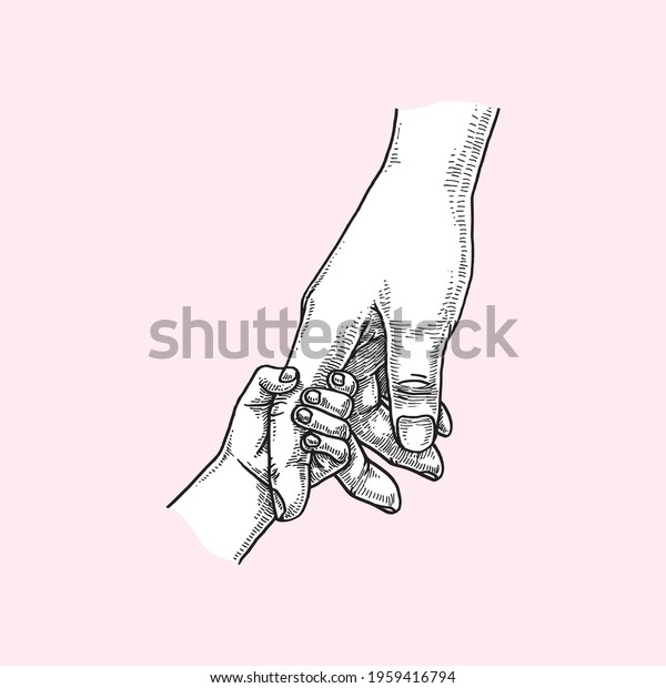 Parent Child Holding Hand Hand Drawn Stock Vector (Royalty Free ...