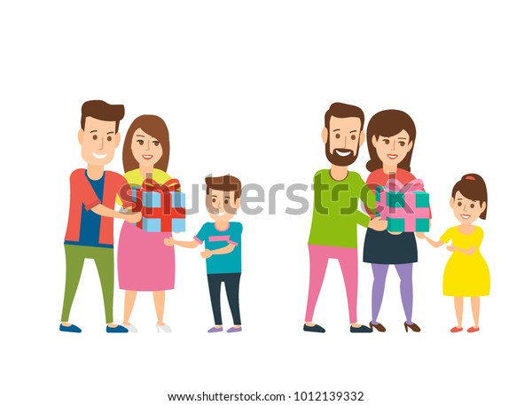 Parents Give Gift Their Children Stock Vector (Royalty Free) 1012139332 ...