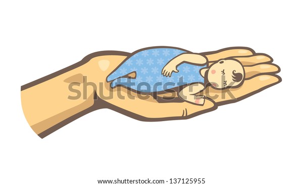Parents Hand Carefully Holding Midget Sleeping: vetor stock (livre de ...