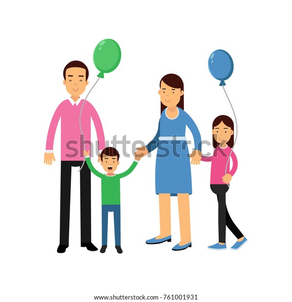 Parents Their Two Kids Standing Colorful Stock Vector (Royalty Free ...