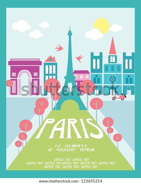 Paris Card Design Vector Illustration 스톡 벡터(로열티 프리) 123695314 ...