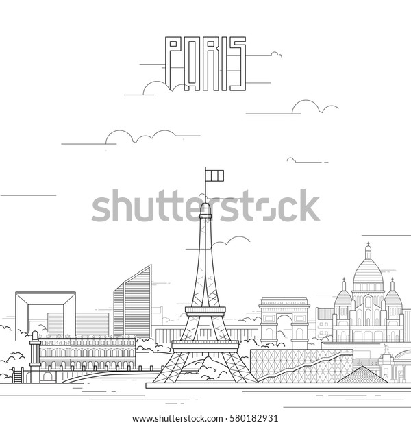 Paris City Iconic Buildings Line Art: vetor stock (livre de direitos ...