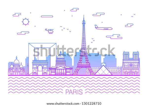 Paris City Line Art Vector Illustration: เวกเตอร์สต็อก (ปลอดค่า ...