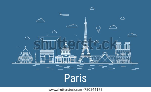 Paris City Line Art Vector Illustration Stock Vector (Royalty Free ...