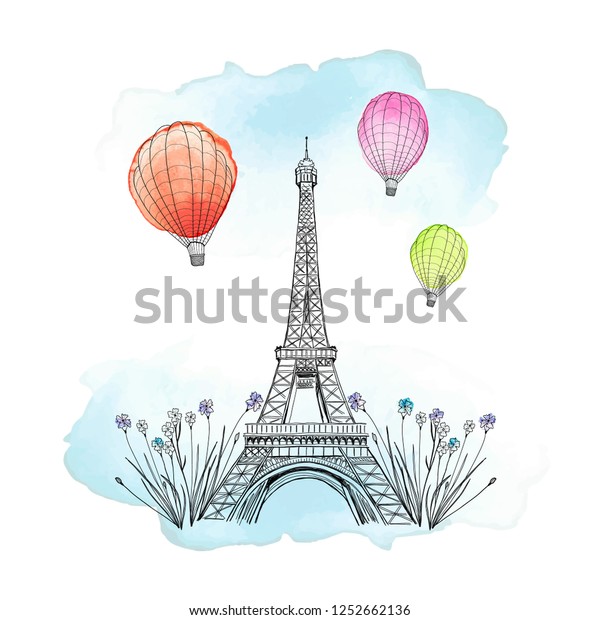 Paris Doodle Sketch Card Eiffel Tower Stock Vector (Royalty Free ...
