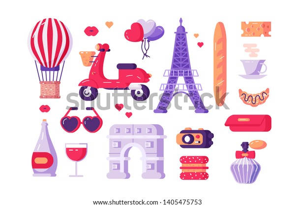 Paris Famous Symbols Set Vector Illustration Stock Vector (Royalty Free ...