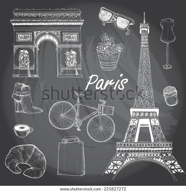 Paris Icon Set Hand Drawn Illustration Stock Vector (Royalty Free ...