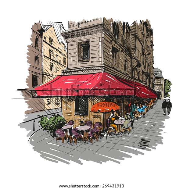 Paris Outdoor Cafe Vector Illustration Stock Vector (Royalty Free ...