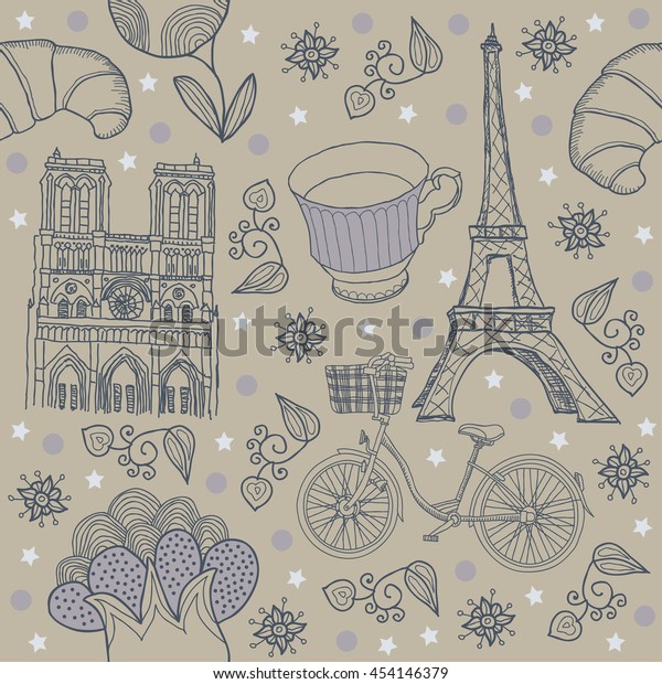 Paris Seamless Background Stock Vector (Royalty Free) 454146379