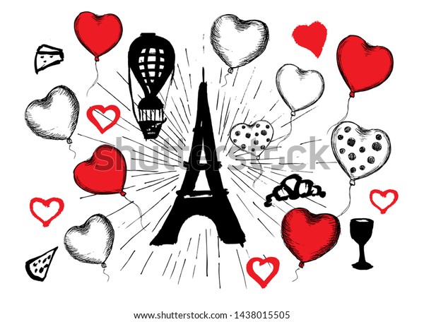 Paris Sketch Illustration Set Hand Drawn Stock Vector (Royalty Free ...