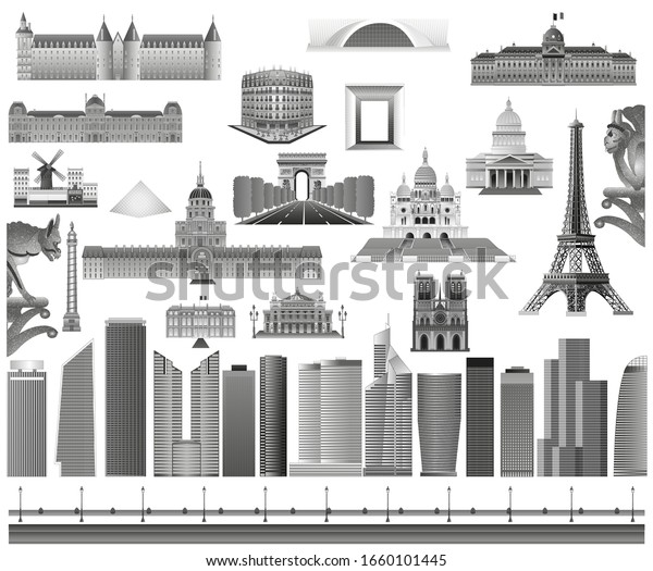 Paris Skyline Buildings Set Old City Stock Vector (Royalty Free ...