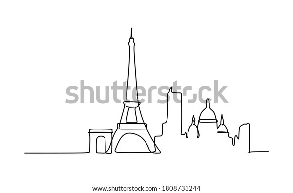 Paris Skyline Continuous One Line Drawing Stock Vector (Royalty Free ...