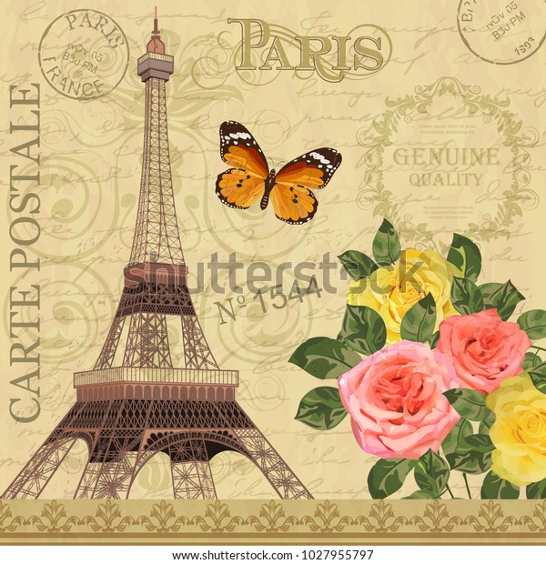 Paris Vintage Postcard Stock Vector (Royalty Free) 1027955797