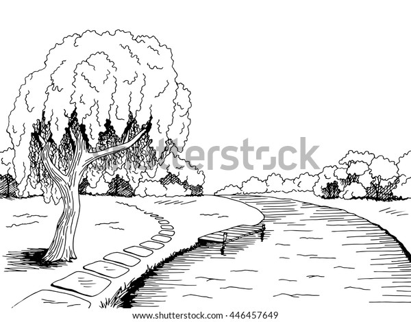 Park River Willow Tree Graphic Art Stock Vector (Royalty Free) 446457649