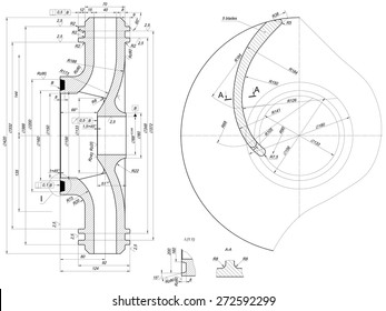 Part Wheel Engineering Sketch Blades Hatching: vector de stock (libre ...