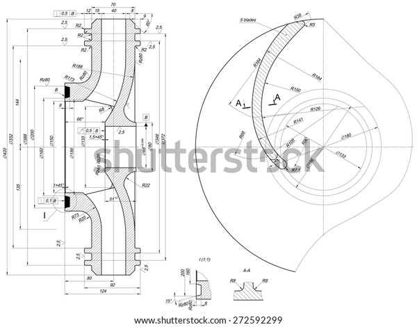Part Wheel Engineering Sketch Blades Hatching: vector de stock (libre ...