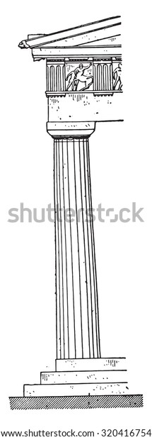 Parthenon Corner Column Vintage Engraved Illustration Stock Vector ...