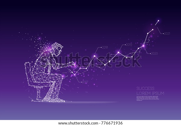 The particles, geometric art, line and dot of Human working hard ...