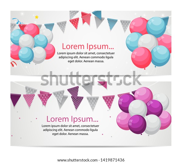Party Birthday Background Baner Flags Balloons: เวกเตอร์สต็อก (ปลอดค่า ...