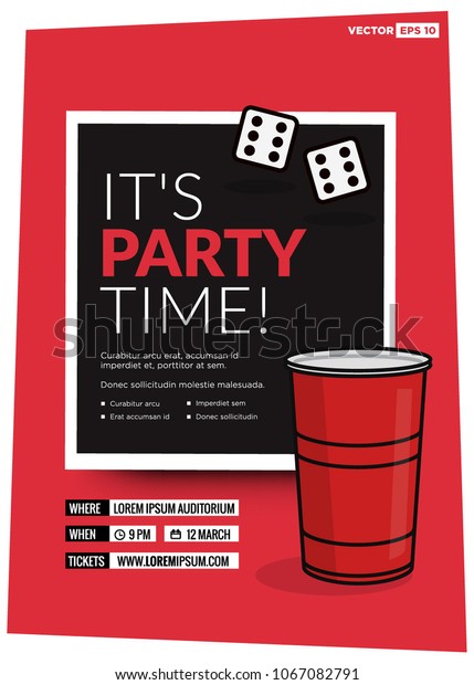 Party Time Poster Design Template Red Stock Vector (Royalty Free ...