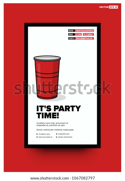 Party Time Poster Design Template Red Stock Vector (Royalty Free ...