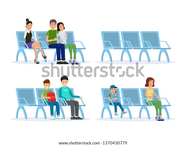Passengers Departure Lounge Illustrations Set Cartoon Stock Vector ...