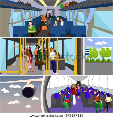 Passengers Public Transport Concept Vector Banners Stock Vector ...