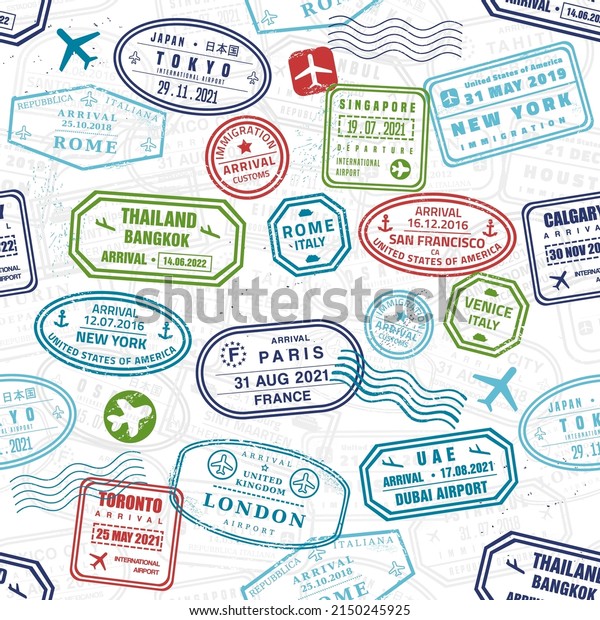 Passport Stamps Seamless Background Vector Passport: เวกเตอร์สต็อก ...