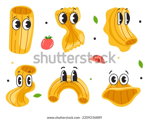 Pasta Macaroni Cartoon Characters Face Expressions Stock Vector ...