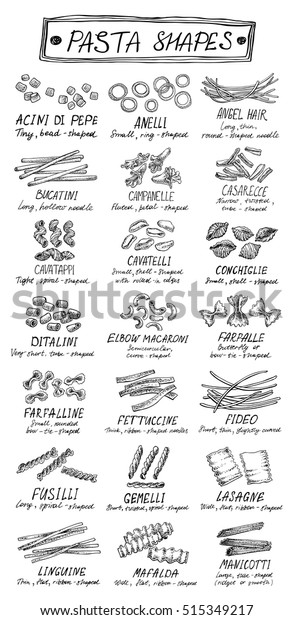 Pasta Shapes Vector Pasta Set Hand Stock Vector (Royalty Free ...