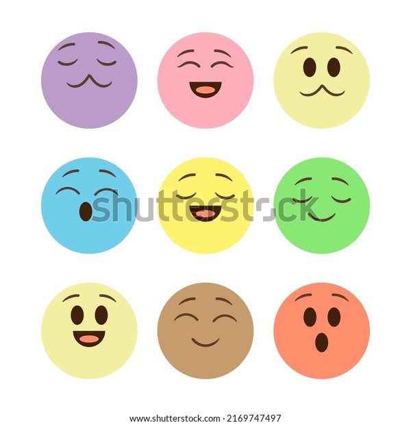Vektor Stok Pastel Color Emoticon Various Expression Trendy (Tanpa ...